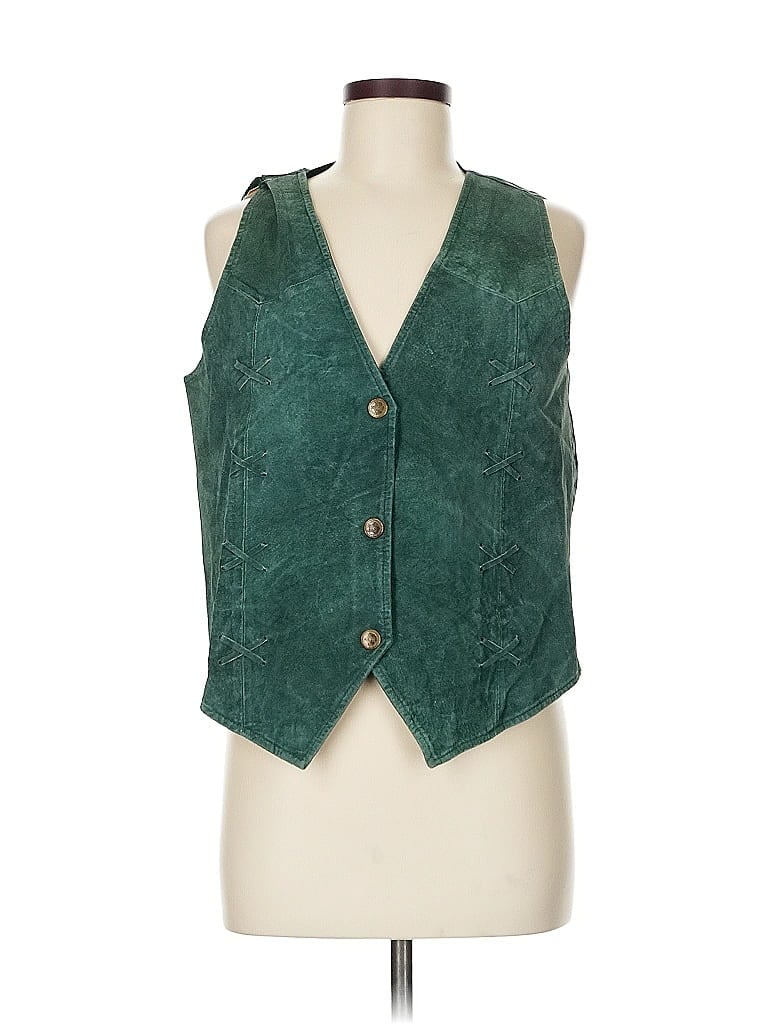 Assorted Brands 100% Leather Green Green Suede Vest with Buttons Size M ...