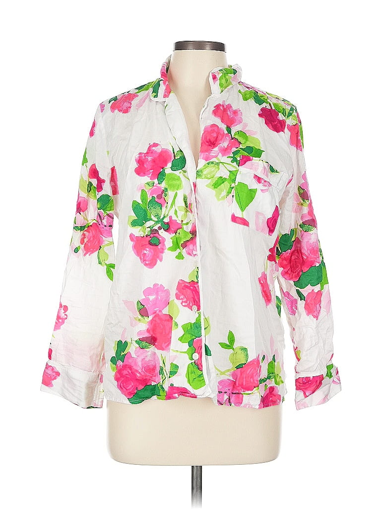 Kate Spade New York 100% Cotton Floral White 3/4 Sleeve Blouse Size L ...