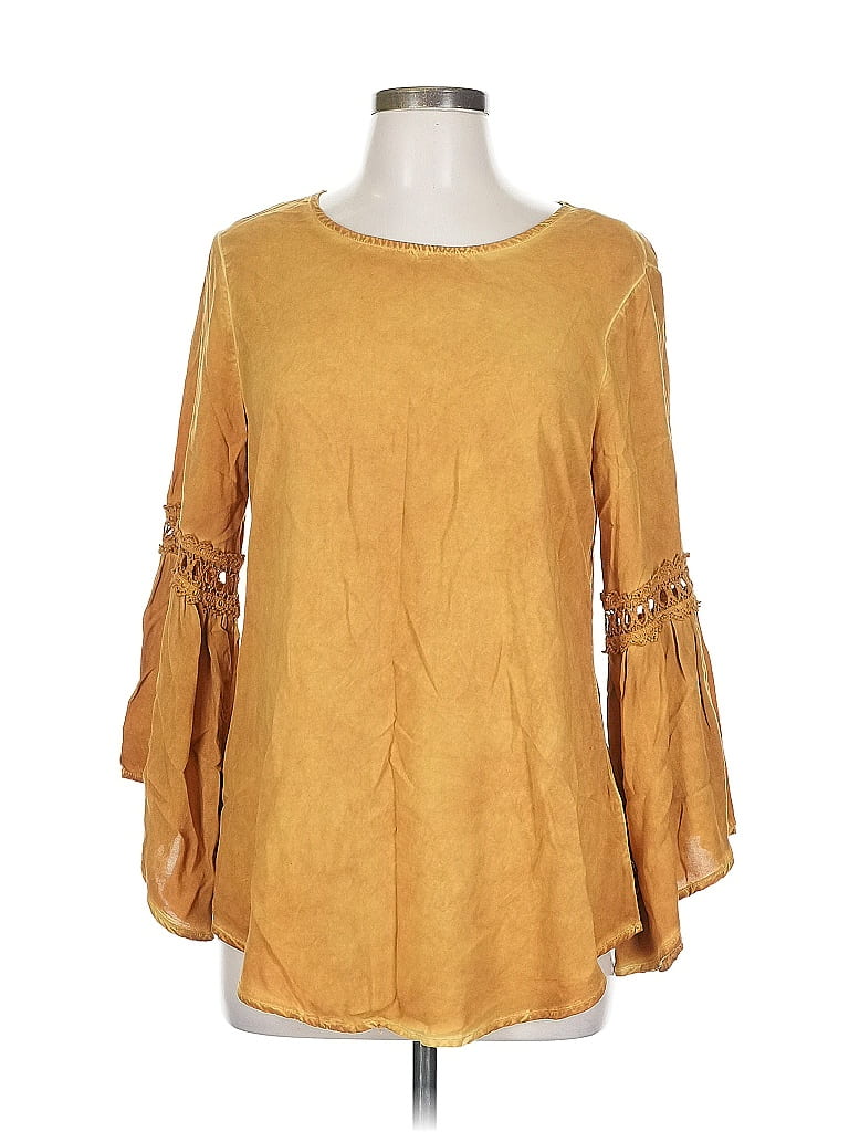 Spense 100% Viscose Gold Long Sleeve Blouse Size L - 62% off | ThredUp