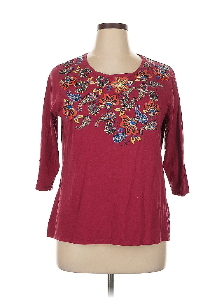 Caribbean Joe 100% Cotton Burgundy 3/4 Sleeve Top Size 1X - 42% off ...