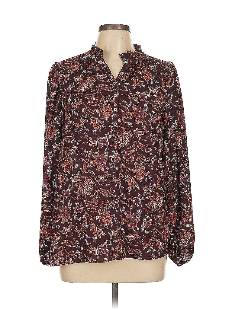 Ann Taylor LOFT 100% Rayon Paisley Burgundy Long Sleeve Blouse Size L - 71% off | ThredUp