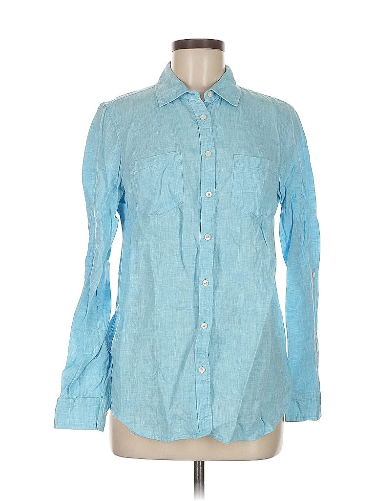 Talbots 100% Linen Blue Long Sleeve Button-Down Shirt Size M - 75% off | ThredUp