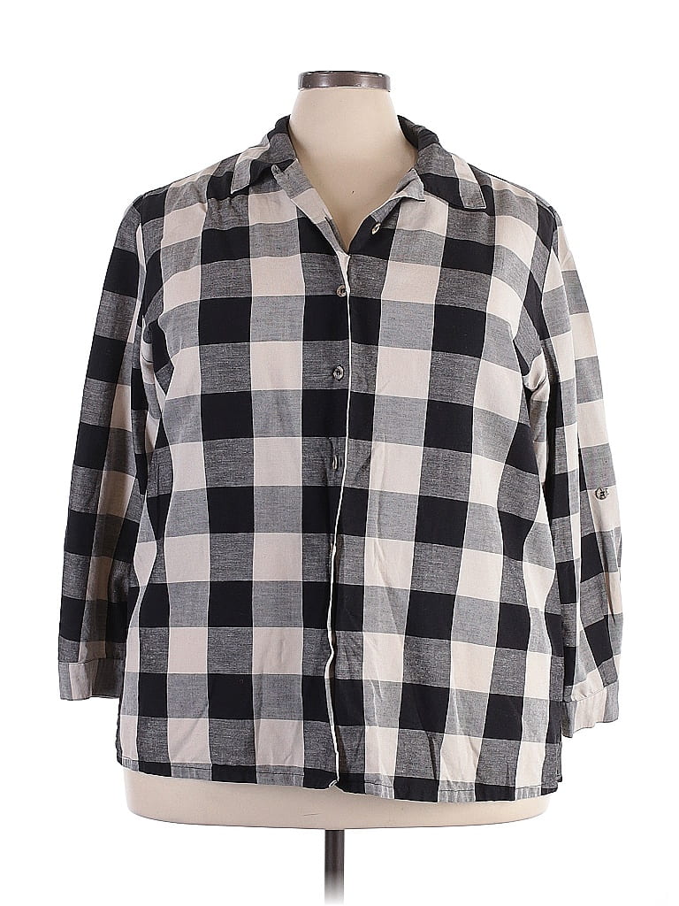 City Blues by Koret Checkered-gingham Gray 3/4 Sleeve Button-Down Shirt Size 22 - 51% off | ThredUp