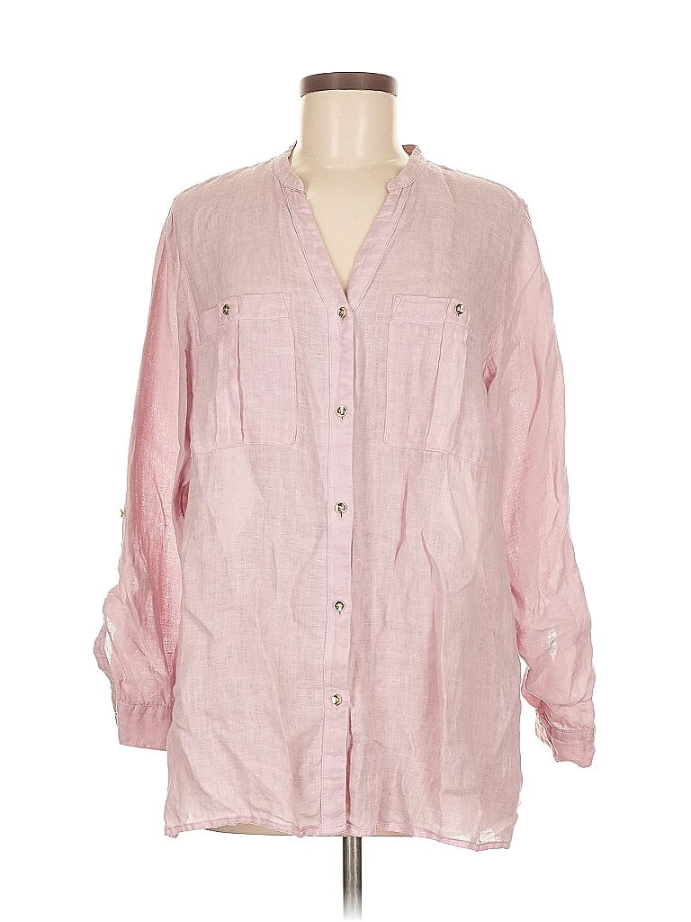 J.Jill 100% Linen Pink Long Sleeve Button-Down Shirt Size M (petite) - 75% off | ThredUp