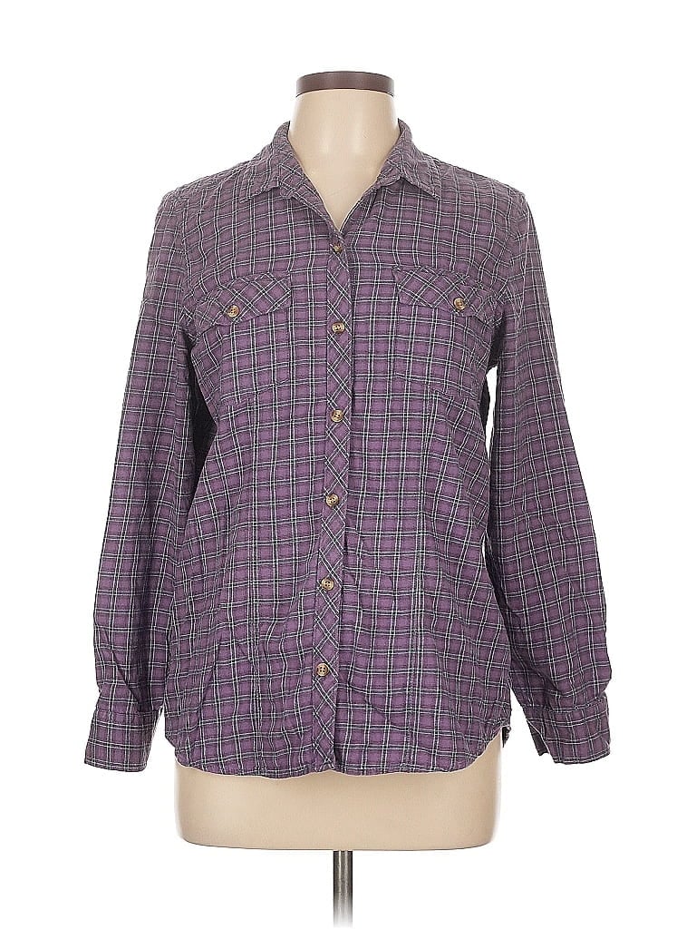 Eddie Bauer 100 Cotton Tweed Purple Long Sleeve Button Down Shirt Size