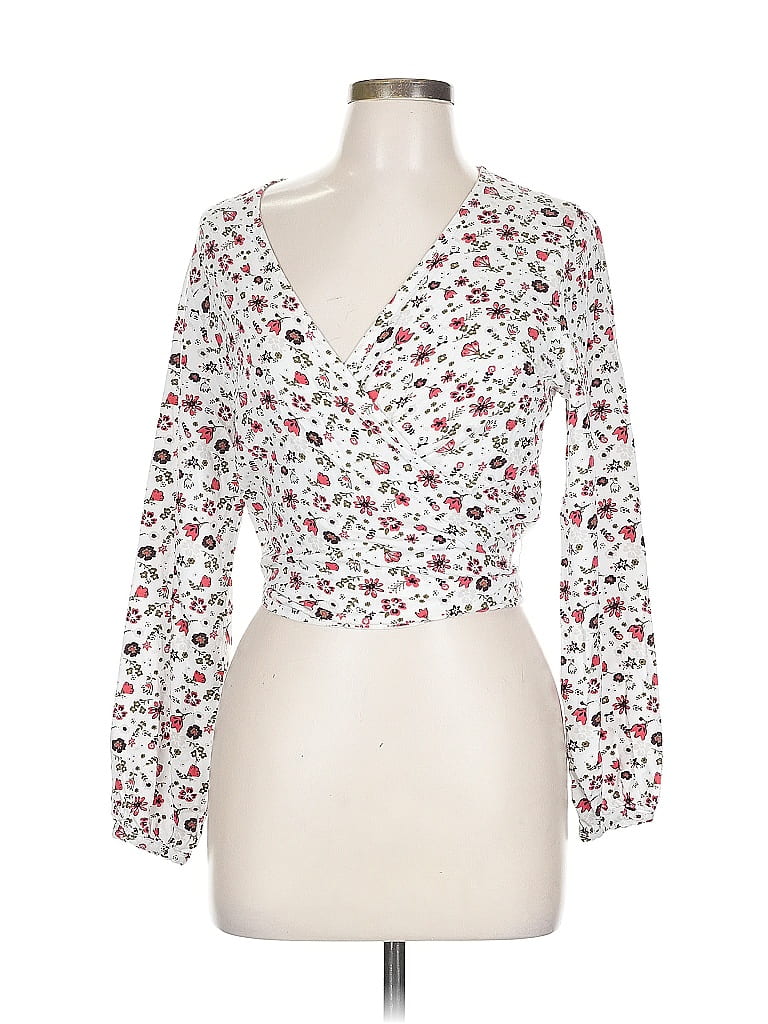 Junk Food 100% Rayon White Long Sleeve Blouse Size L - 43% off | ThredUp