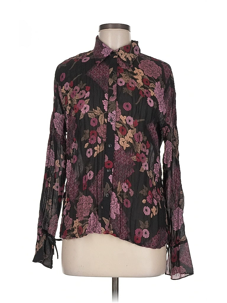 Apostrophe 100% Polyester Floral Purple Long Sleeve Blouse Size M - 36% ...