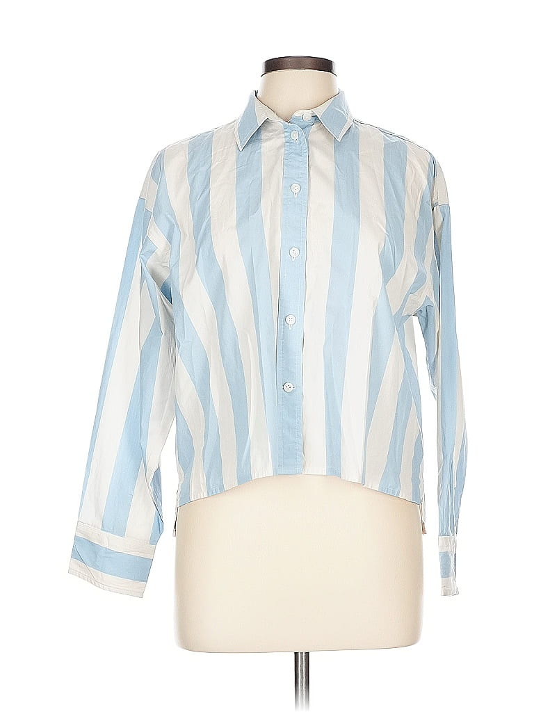 J.Crew Collection 100% Cotton Stripes Blue Long Sleeve Button-Down Shirt Size 10 - 79% off | ThredUp