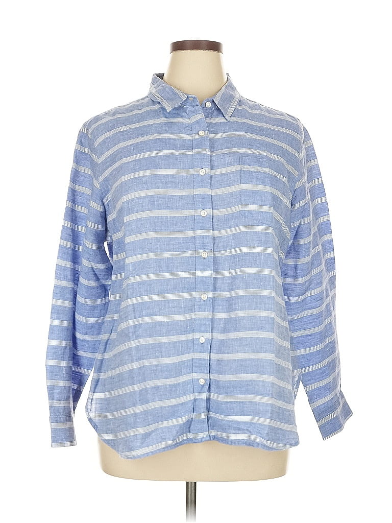 L.L.Bean 100% Linen Stripes Blue Long Sleeve Button-Down Shirt Size XL - 55% off | ThredUp