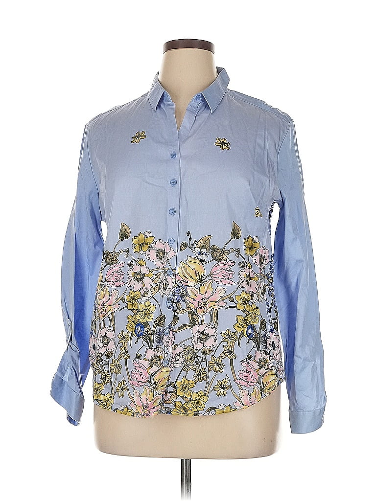 7th Avenue Design Studio New York & Company Floral Blue 3/4 Sleeve ...