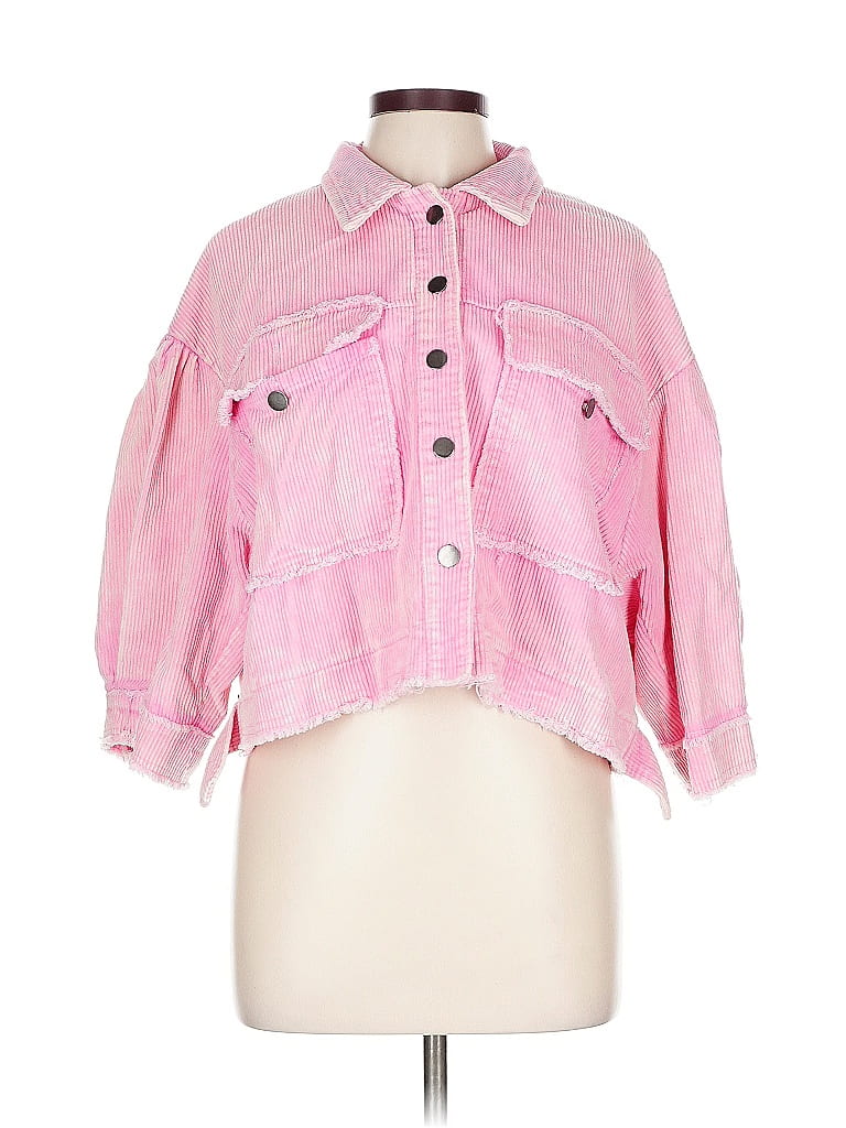 Pol 100% Cotton Pink Denim Jacket Size L - 56% off | ThredUp