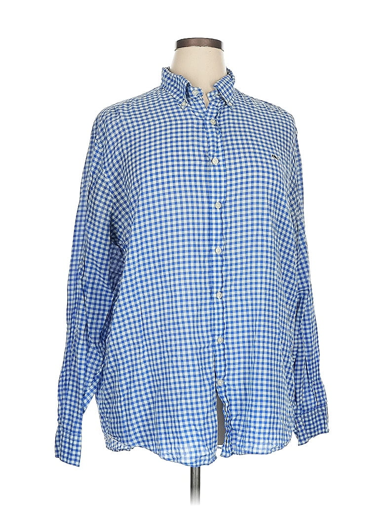Vineyard Vines 100% Cotton Checkered-gingham Blue Long Sleeve Button-Down Shirt Size XL - 64% ...