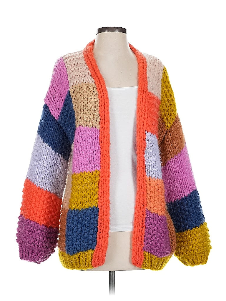 Saachi 100% Acrylic Color Block Orange Cardigan Size S - 65% off | ThredUp