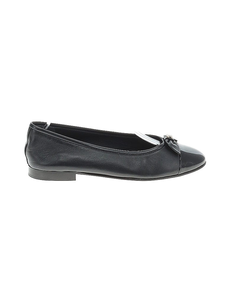 Chanel Black Leather and Patent Leather Cap-Toe CC Pearl Logo Flats ...