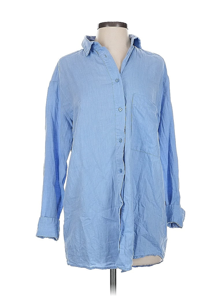 MNG 100% Cotton Blue Long Sleeve Button-Down Shirt Size S - 53% off | ThredUp