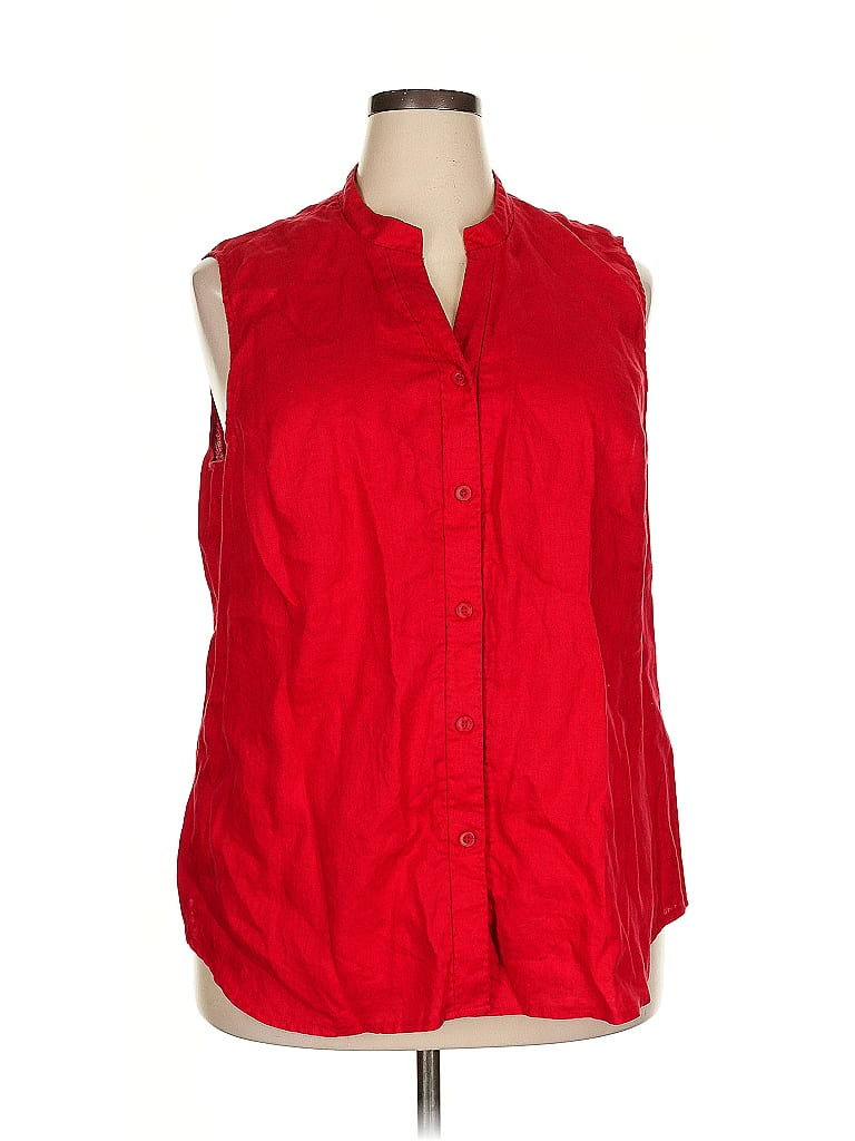 Saint Tropez West 100% Linen Red Sleeveless Button-Down Shirt Size 3X ...