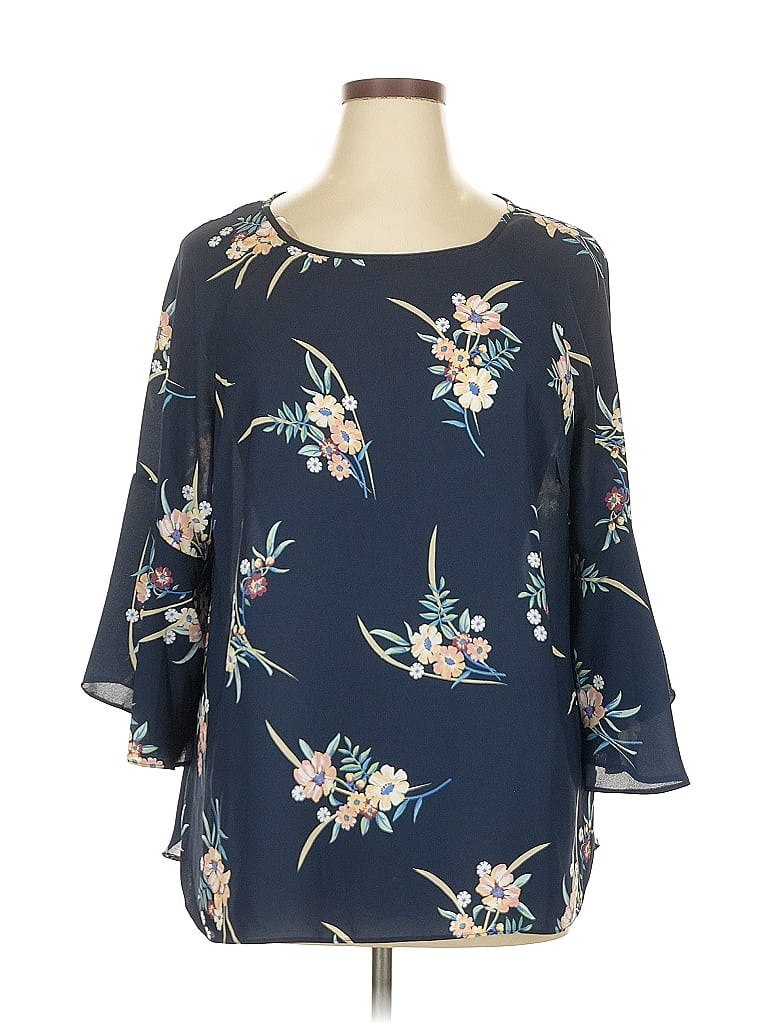 New Directions 100% Polyester Blue 3/4 Sleeve Blouse Size 1X - 69% off ...