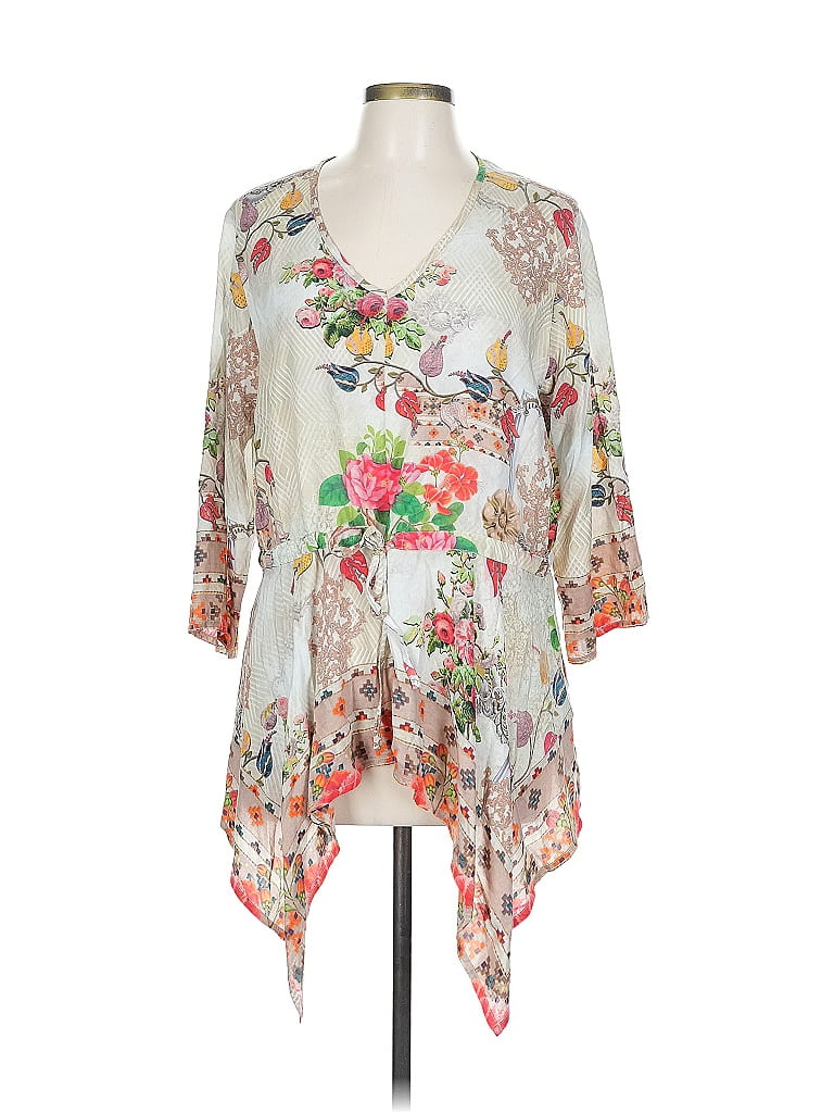 Tolani 100% Modal Floral Tan Ivory 3/4 Sleeve Blouse Size L - 43% off ...