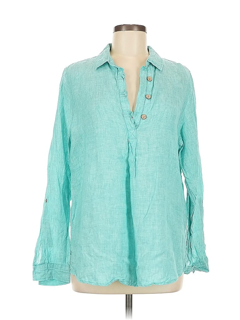 Sigrid Olsen 100% Linen Teal Long Sleeve Blouse Size M - 75% off | ThredUp