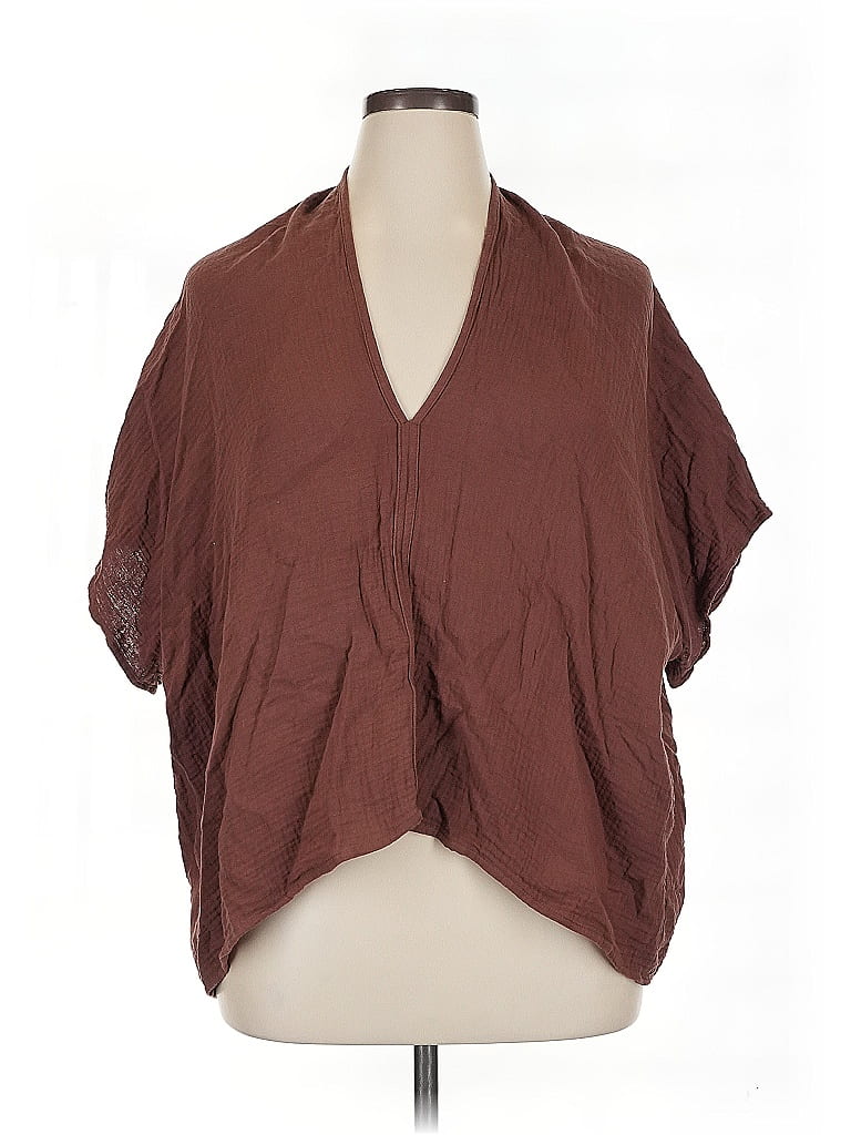 Hackwith Design House Brown Short Sleeve Blouse Size XL - 72% off | ThredUp