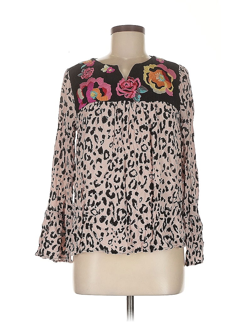 Savanna Jane 100% Rayon Animal Print Pink Long Sleeve Blouse Size M ...