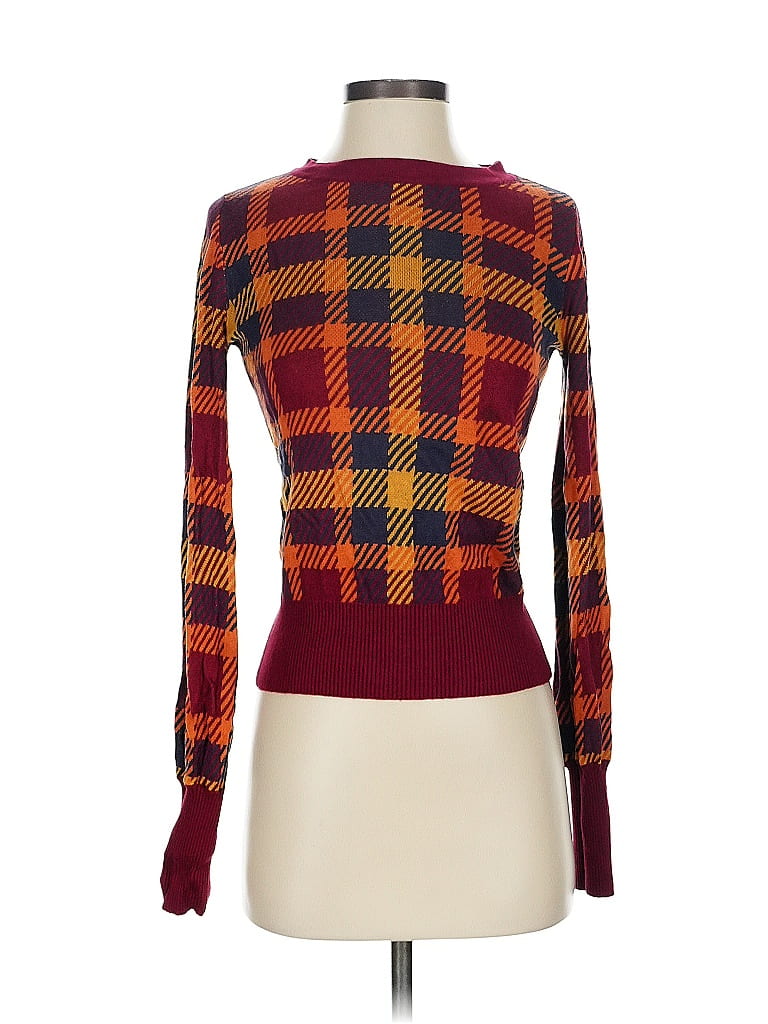 Collectif X Modcloth 100% Viscose Plaid Burgundy Turtleneck Sweater ...