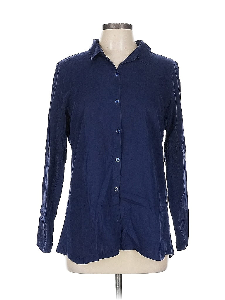 Eileen Fisher 100% Organic Cotton Blue Long Sleeve Button-Down Shirt Size L - 71% off | ThredUp