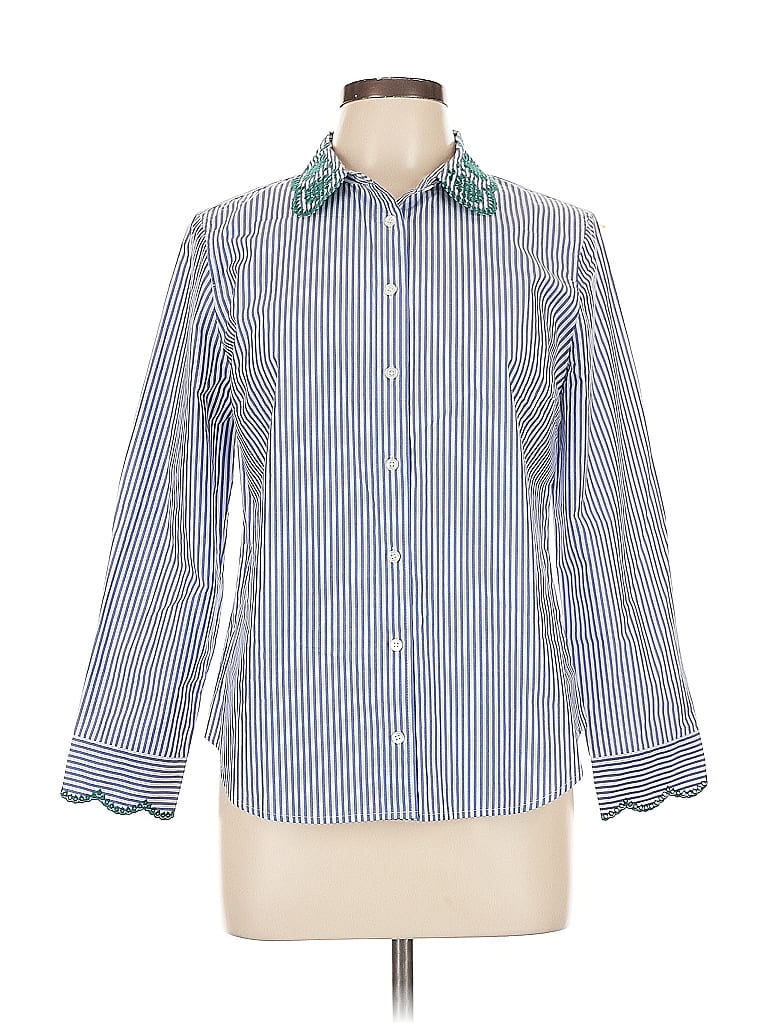 J.Crew 100% Cotton Stripes Blue Long Sleeve Button-Down Shirt Size 12 (petite) - 73% off | ThredUp