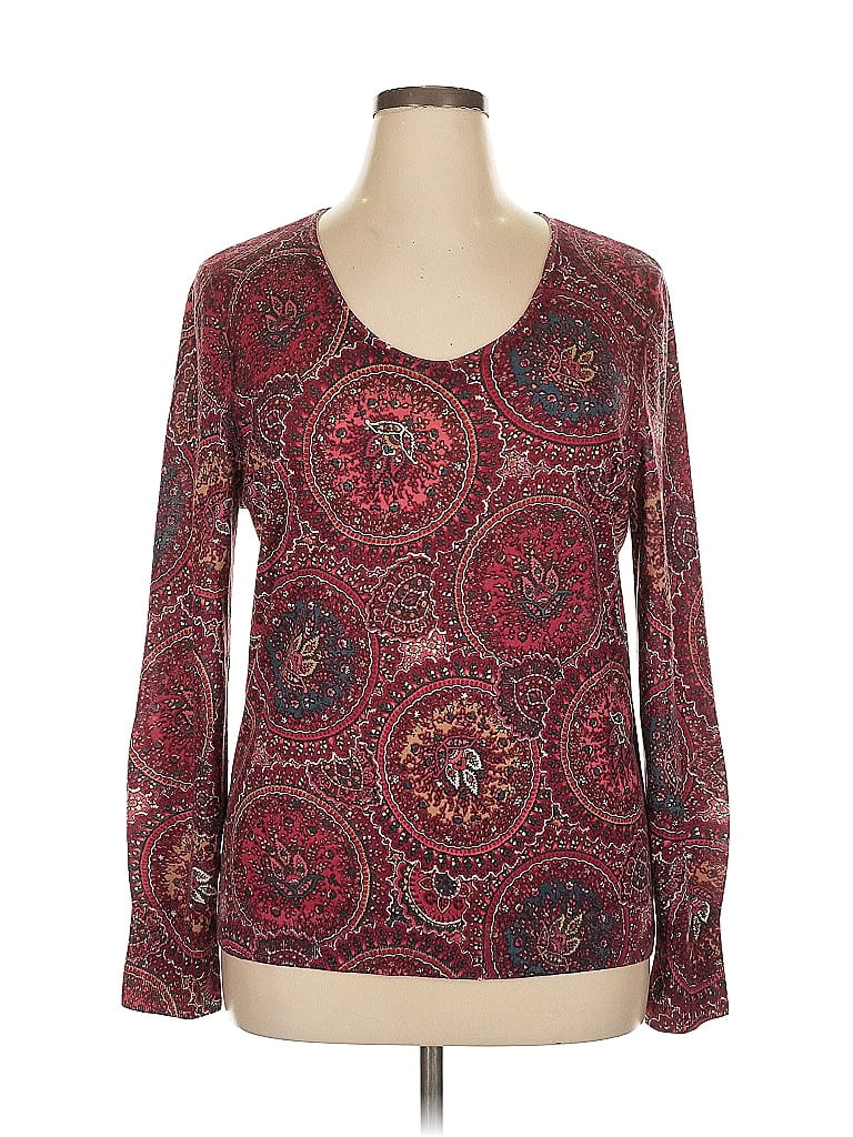 Talbots 100% Merino Wool Paisley Burgundy Wool Pullover Sweater Size XL ...