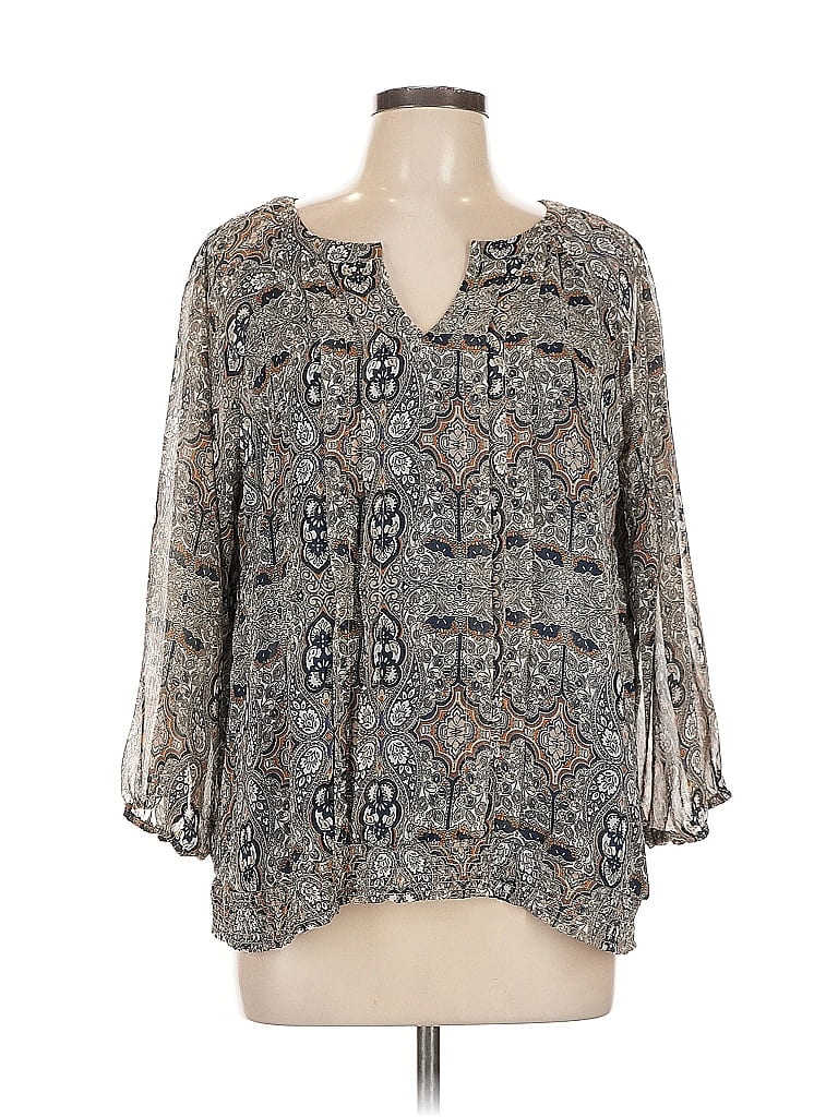Christopher & Banks 100% Polyester Gray 3/4 Sleeve Blouse Size L - 65% ...