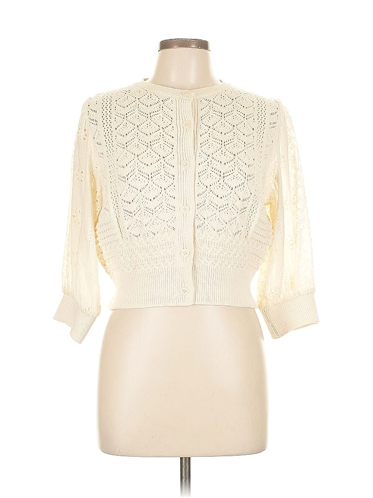 Aaron & Amber 100% Cotton Ivory Cardigan Size L - 62% off | ThredUp