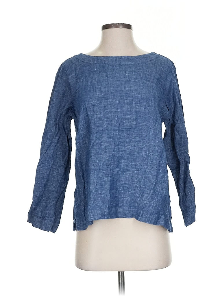Sigrid Olsen 100% Linen Blue 3/4 Sleeve Top Size S - 20% off | ThredUp