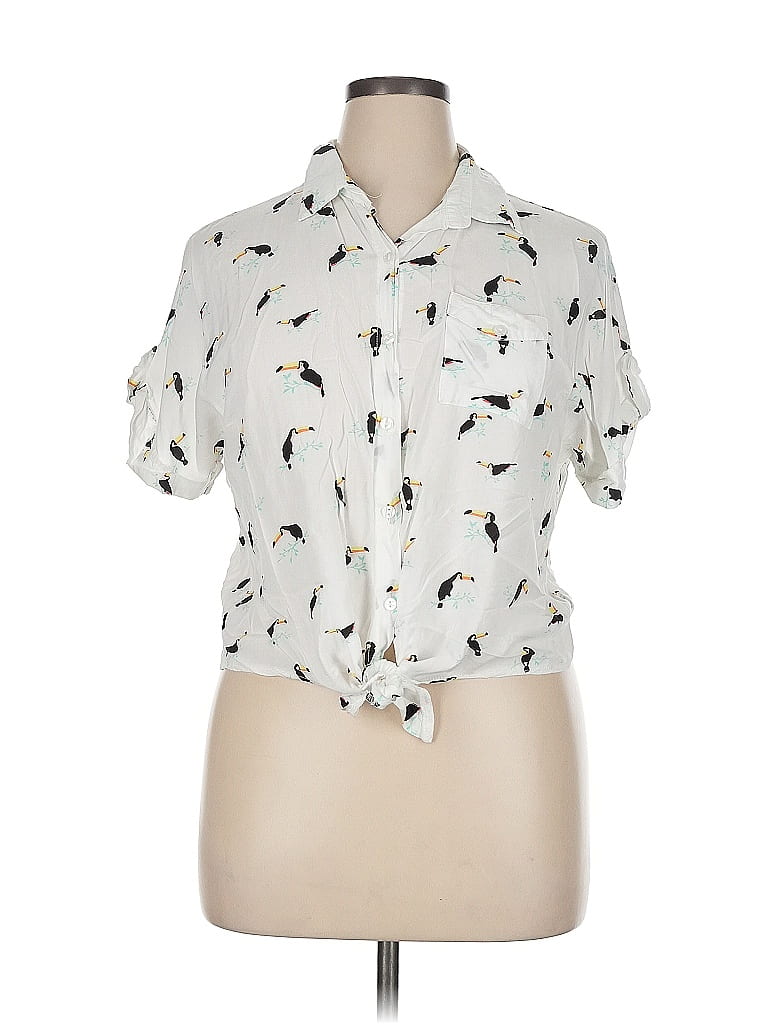Love Notes 100% Rayon Print Ivory Short Sleeve Blouse Size XL - 44% off ...