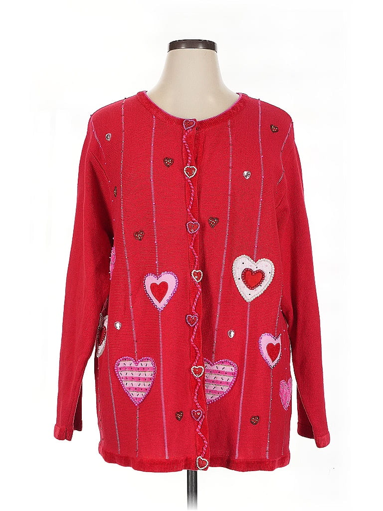 Quacker Factory Hearts Red Cardigan Size 1X - 63% off | ThredUp