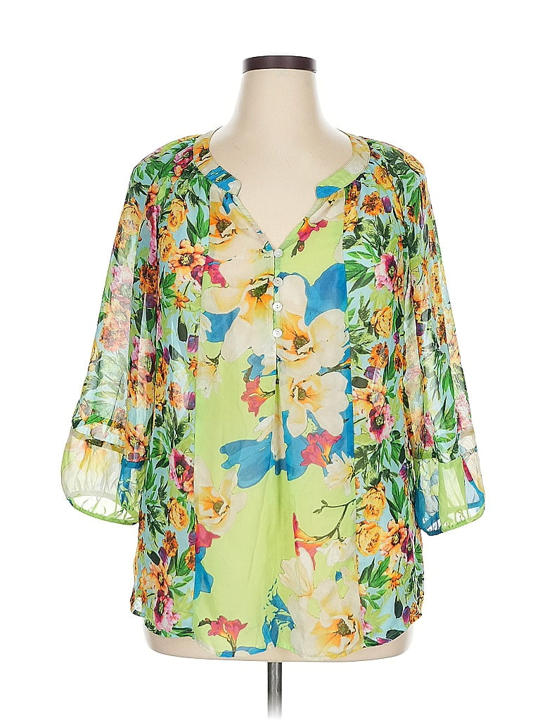 New Directions 100% Polyester Green 3/4 Sleeve Blouse Size XL - 71% off ...