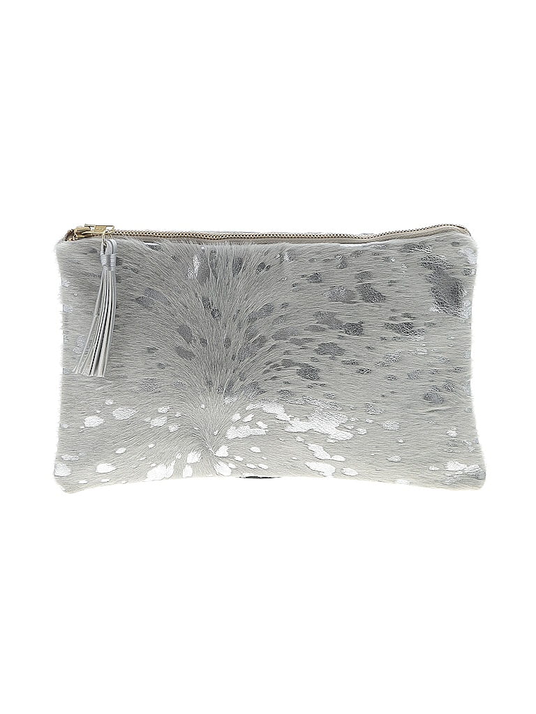 Parker & Hyde 100% Leather Metallic Silver Gray Leather Clutch One size ...