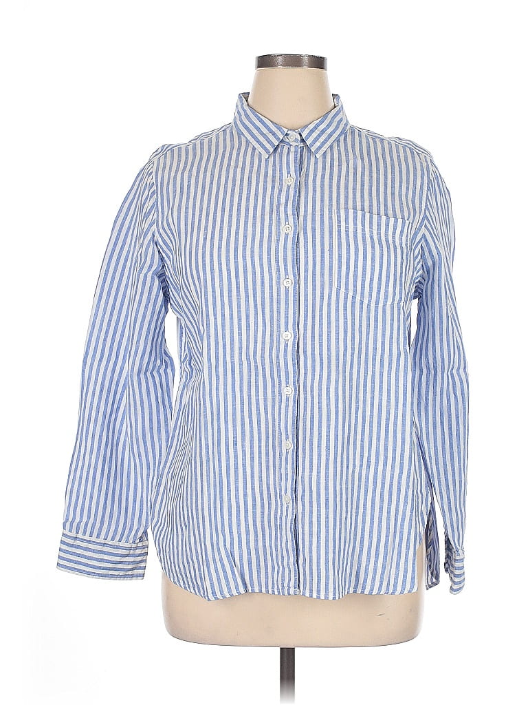 L.L.Bean 100% Linen Stripes Blue Long Sleeve Button-Down Shirt Size XL (petite) - 44% off | ThredUp