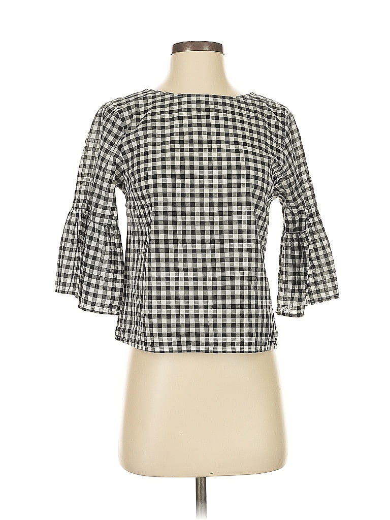 Universal Thread 100% Cotton Checkered-gingham Black 3/4 Sleeve Blouse ...