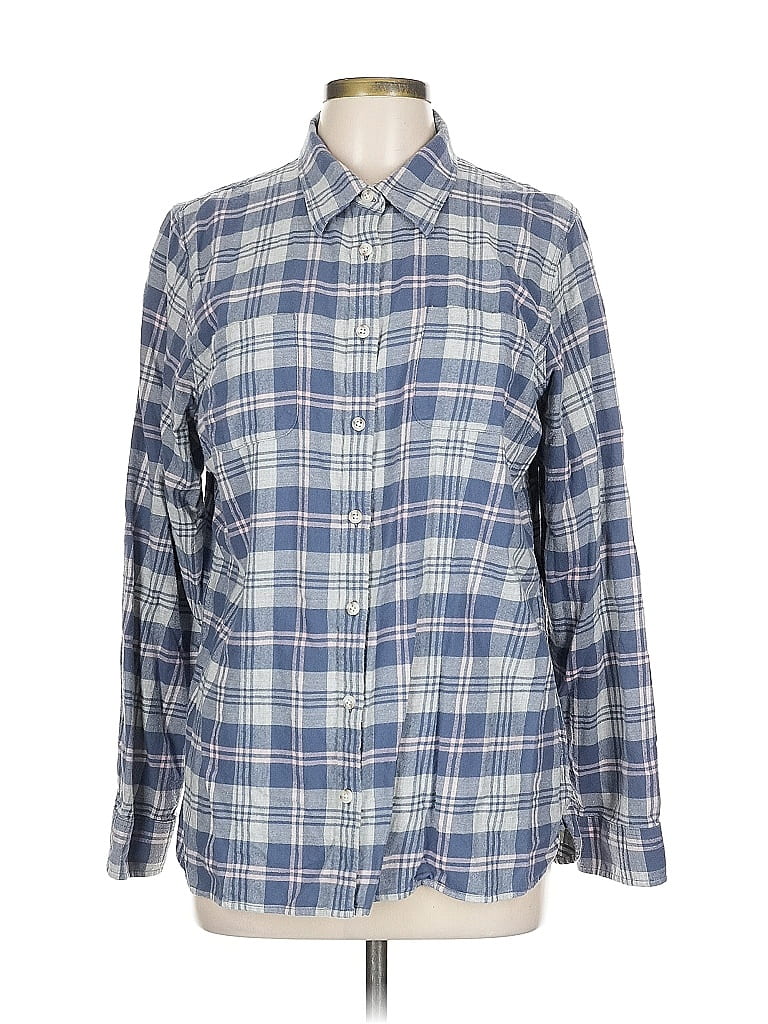 L.L.Bean 100% Cotton Plaid Blue Long Sleeve Button-Down Shirt Size L - 44% off | ThredUp