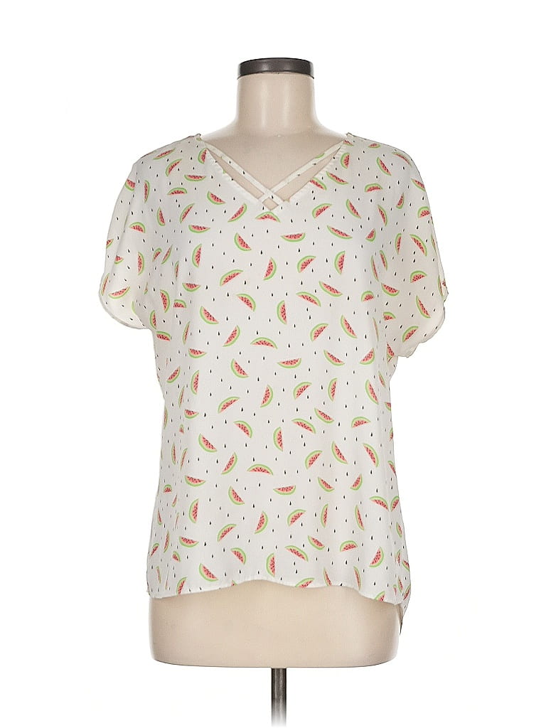 Charming Charlie 100% Polyester Ivory Short Sleeve T-Shirt Size M - 36% ...