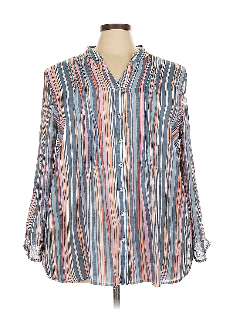 Ruby Rd. Stripes Blue Long Sleeve Blouse Size 3X - 67% off | ThredUp