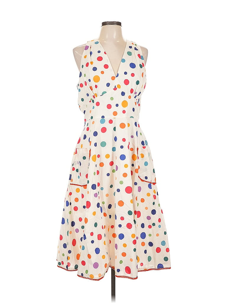 Unique Vintage 100% Cotton Polka Dots Ivory Cocktail Dress Size 10 - 63 ...