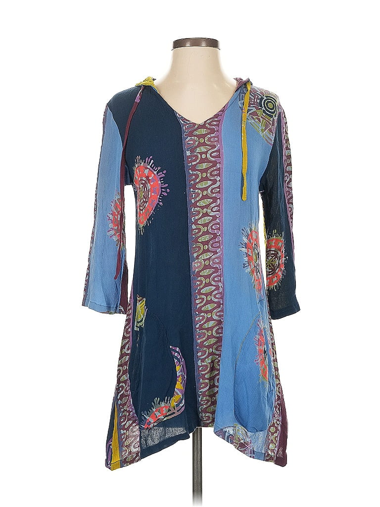 The Pyramid Collection 100% Rayon Paisley Blue Casual Dress Size XS ...
