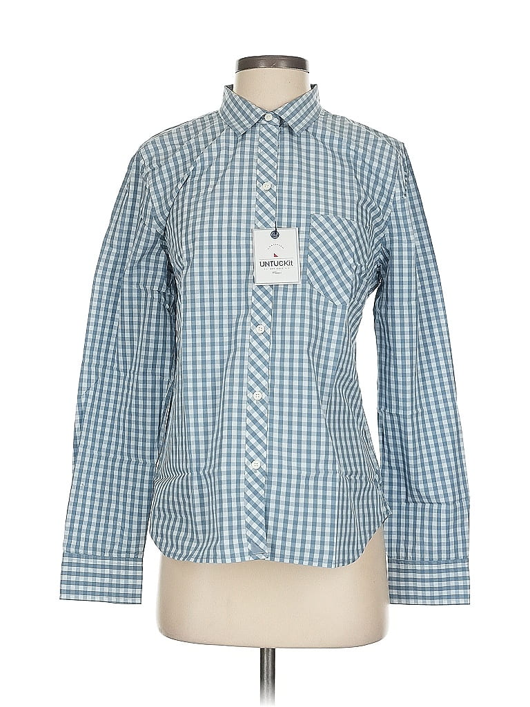 UNTUCKit 100% Cotton Checkered-gingham Blue Long Sleeve Button-Down Shirt Size 0 - 71% off | ThredUp