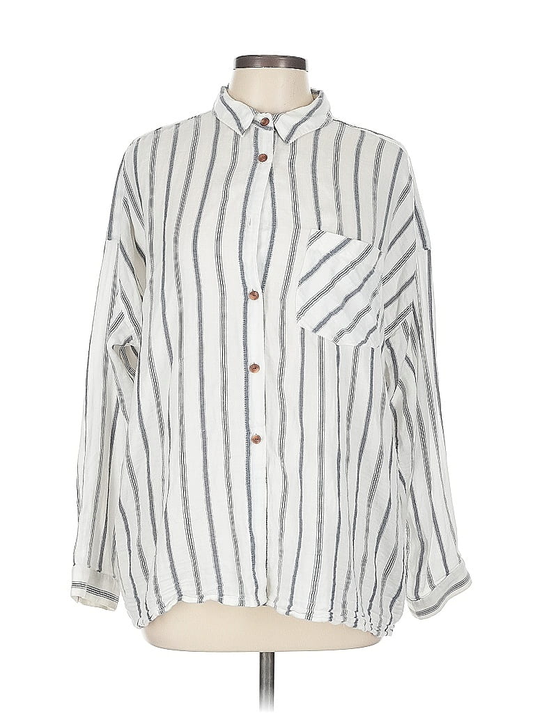 RVCA Stripes White Long Sleeve Button-Down Shirt Size 10 - 64% off | ThredUp