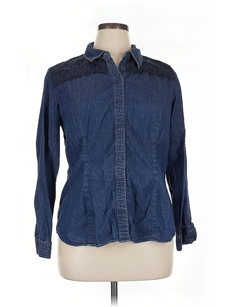 Christopher & Banks 100% Cotton Blue Long Sleeve Button-Down Shirt Size XL - 66% off | ThredUp