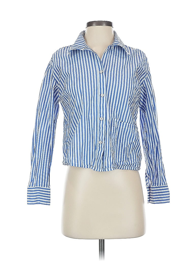 CAbi 100% Cotton Stripes Blue Long Sleeve Button-Down Shirt Size XS - 67% off | ThredUp