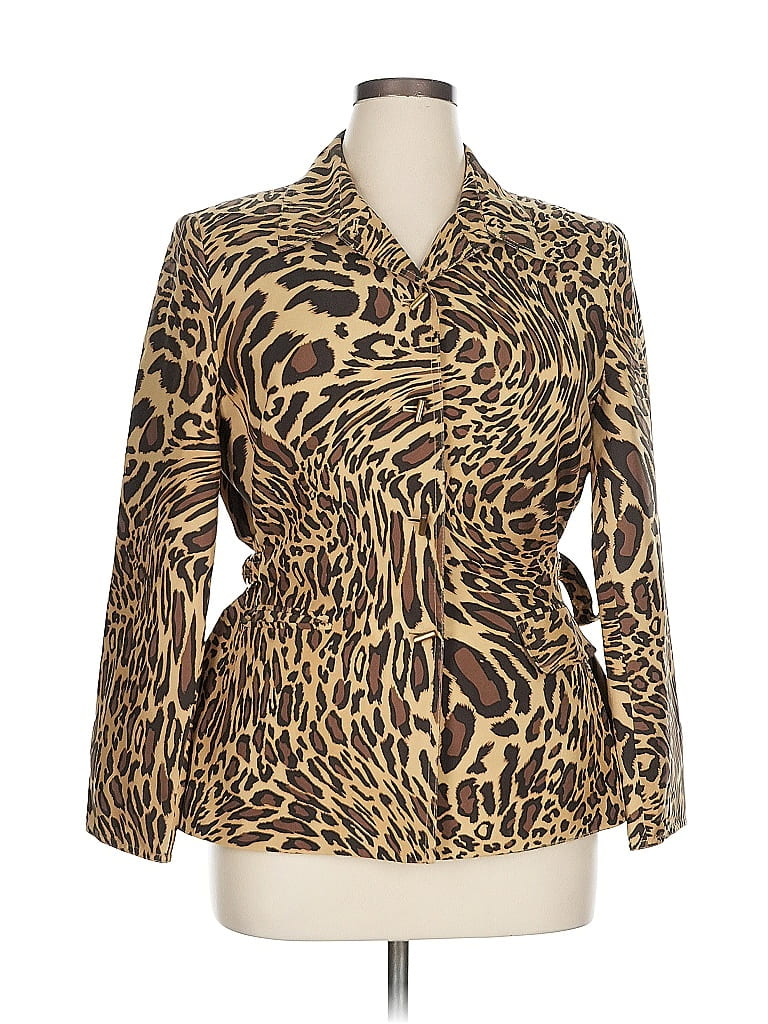 Kasper 100% Silk Animal Print Gold Brown Silk Blazer Size 16 - 79% off ...