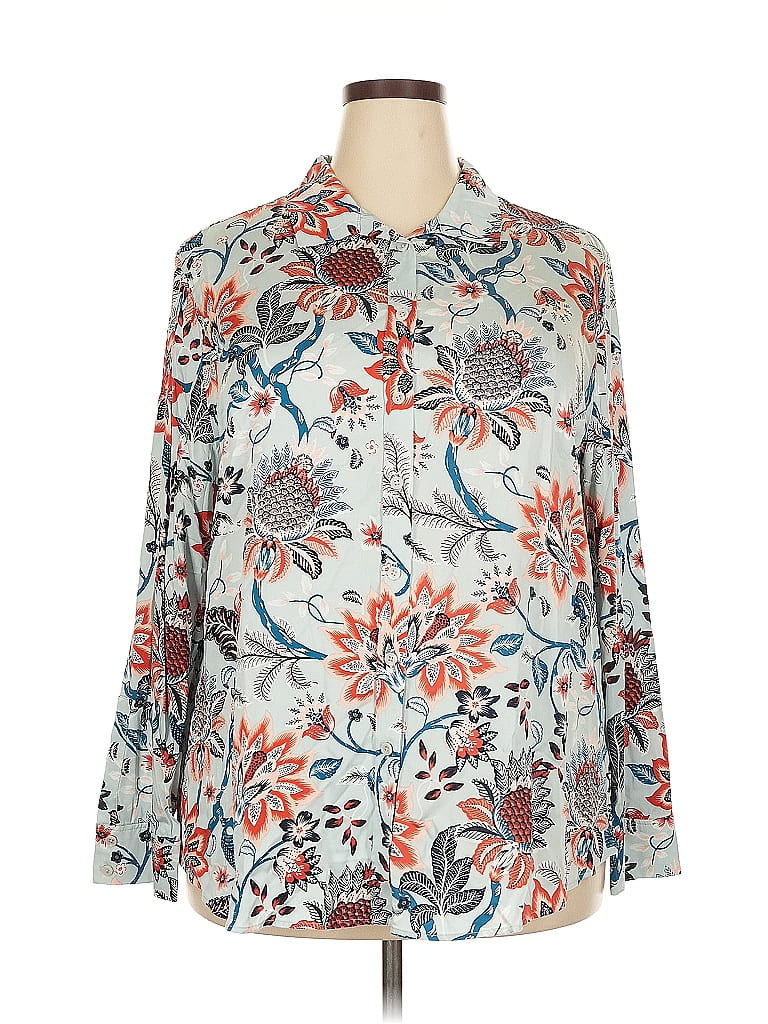 Chico's 100% Modal Floral Silver Long Sleeve Blouse Size XXL - 75% off ...