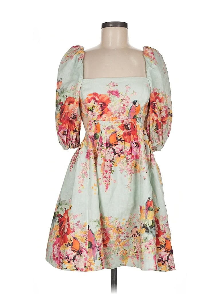 Zimmermann 100% Linen Floral Green Casual Dress Size 8 - 19% off | ThredUp